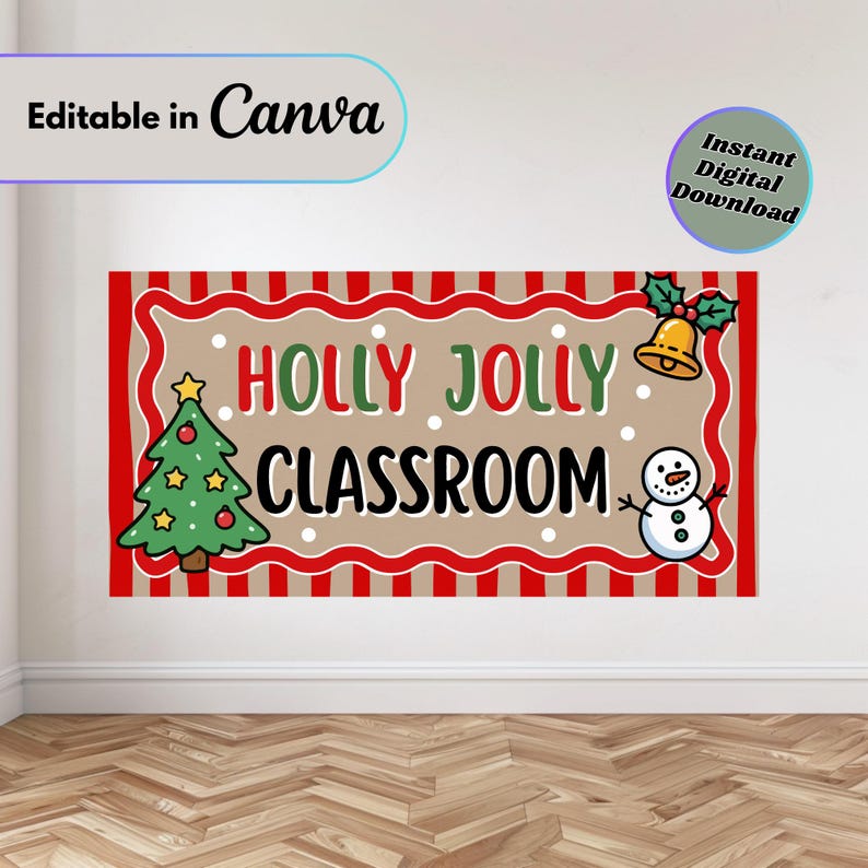 Holly Jolly Classroom Banner Template | Editable Canva Banner | Digital ...