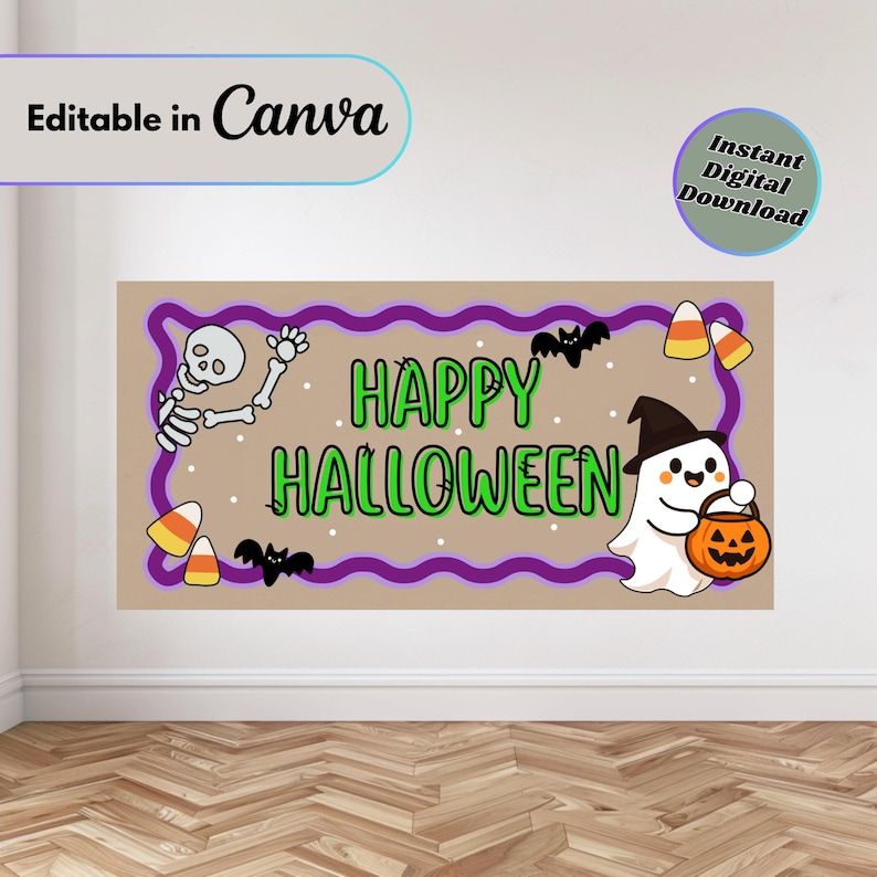 Editable Happy Halloween Banner Template: Canva Design (digital ...