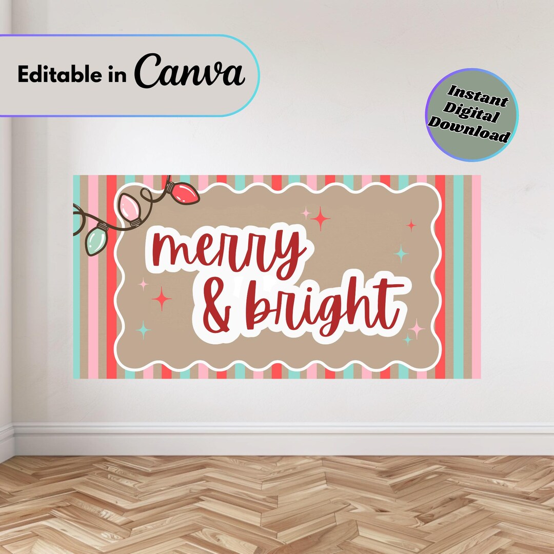Merry & Bright Christmas Banner | Editable Template (digital Download ...