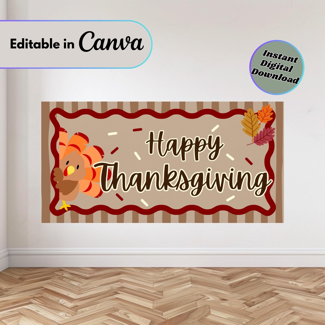 Happy Thanksgiving Banner Template | Canva Digital Download | Holiday ...