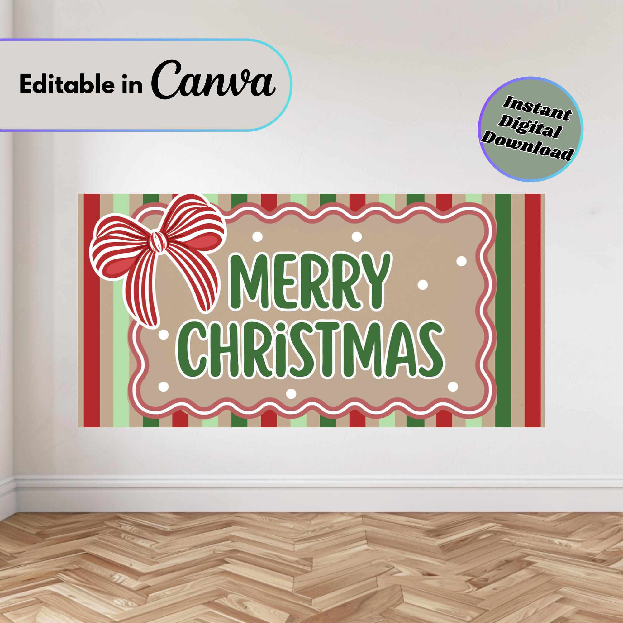 Editable Merry Christmas Banner Template | DIY Canva Template (digital ...