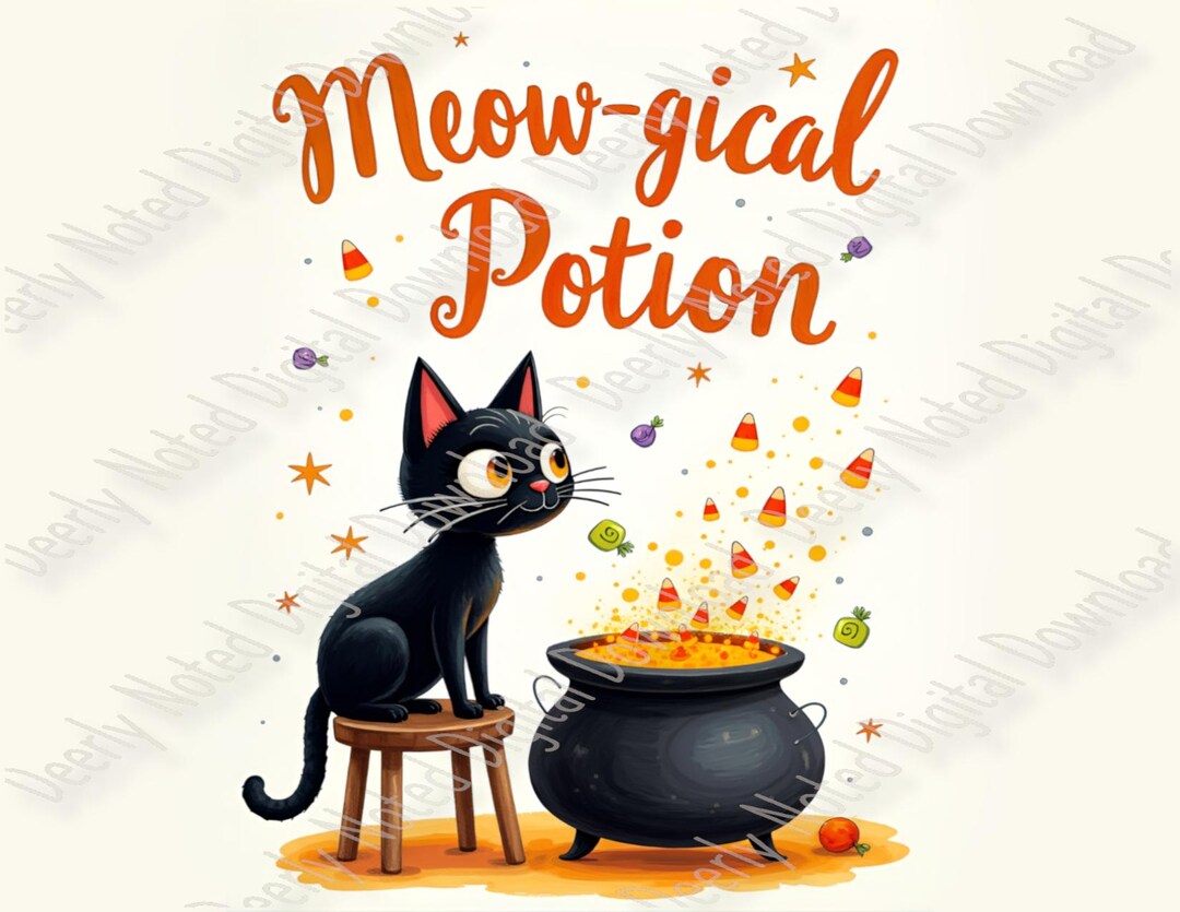 Printable Cat Halloween Card: "meow-gical" Pun, A2 & A7 PNG Included - Etsy