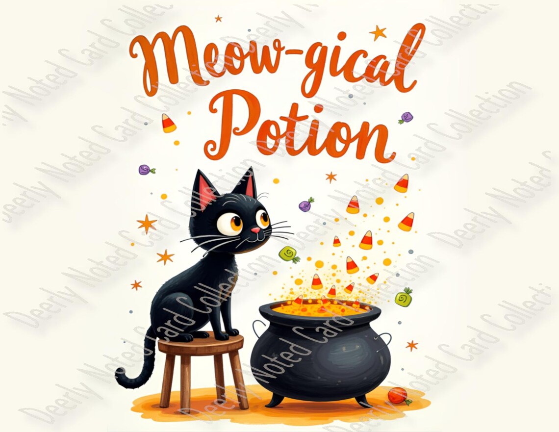 Cute Black Cat Halloween Card: Laminated Greeting Card in A2 & A7 Sizes ...