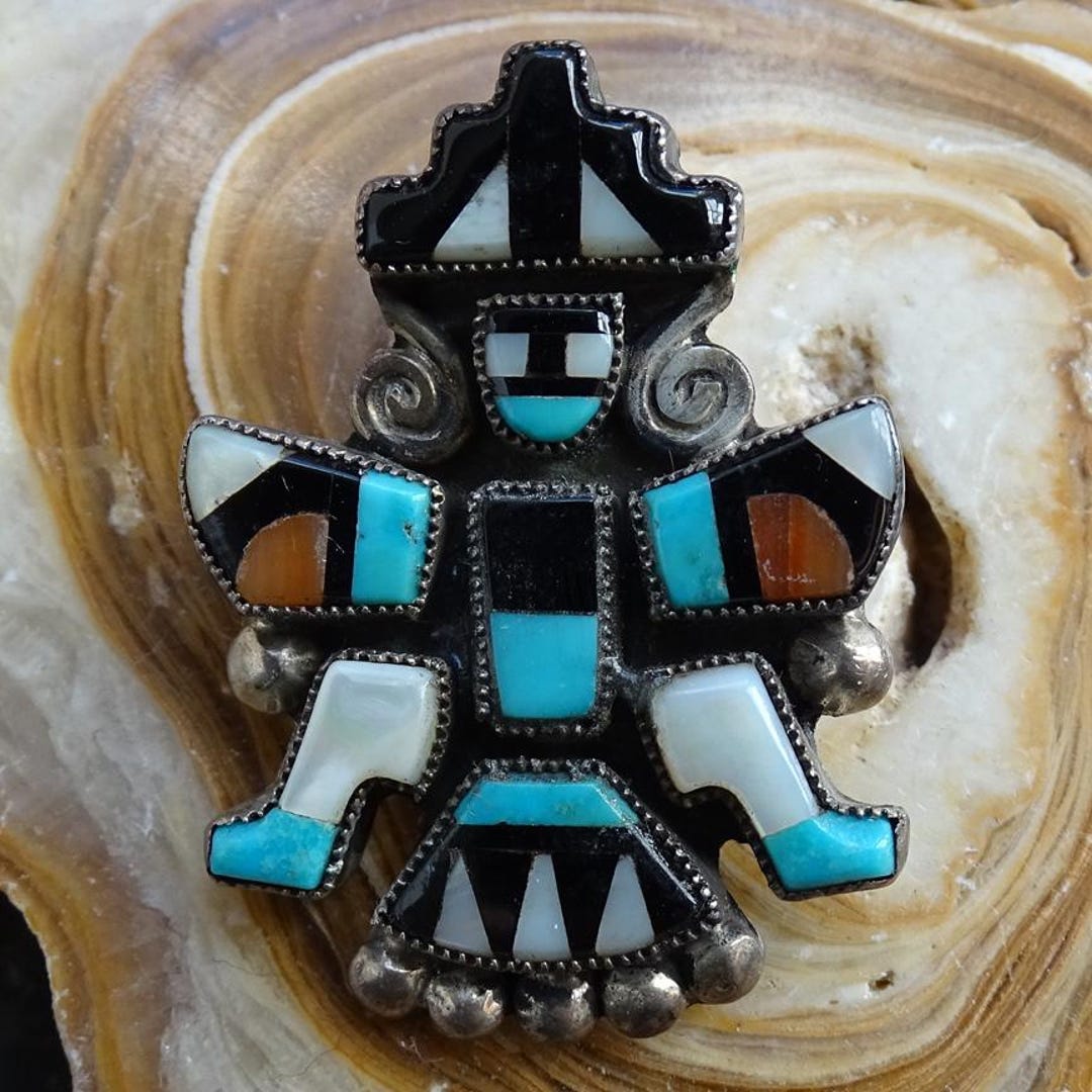 Vintage Zuni Knifewing Sterling Silver Pin: Multi Stone Inlay Brooch - Etsy