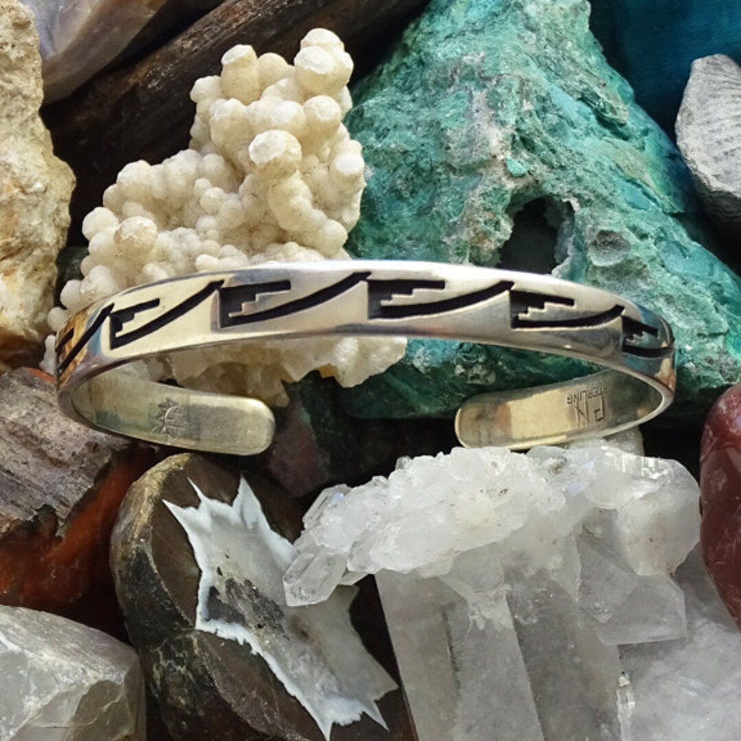 Vintage Hopi Silvercraft Guild Sterling Overlay Cuff Bracelet Signed PN ...