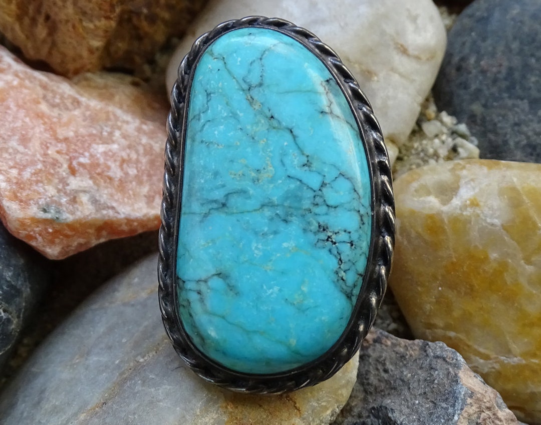 Vintage Navajo Handmade Spider Web Turquoise Ring Size - Etsy