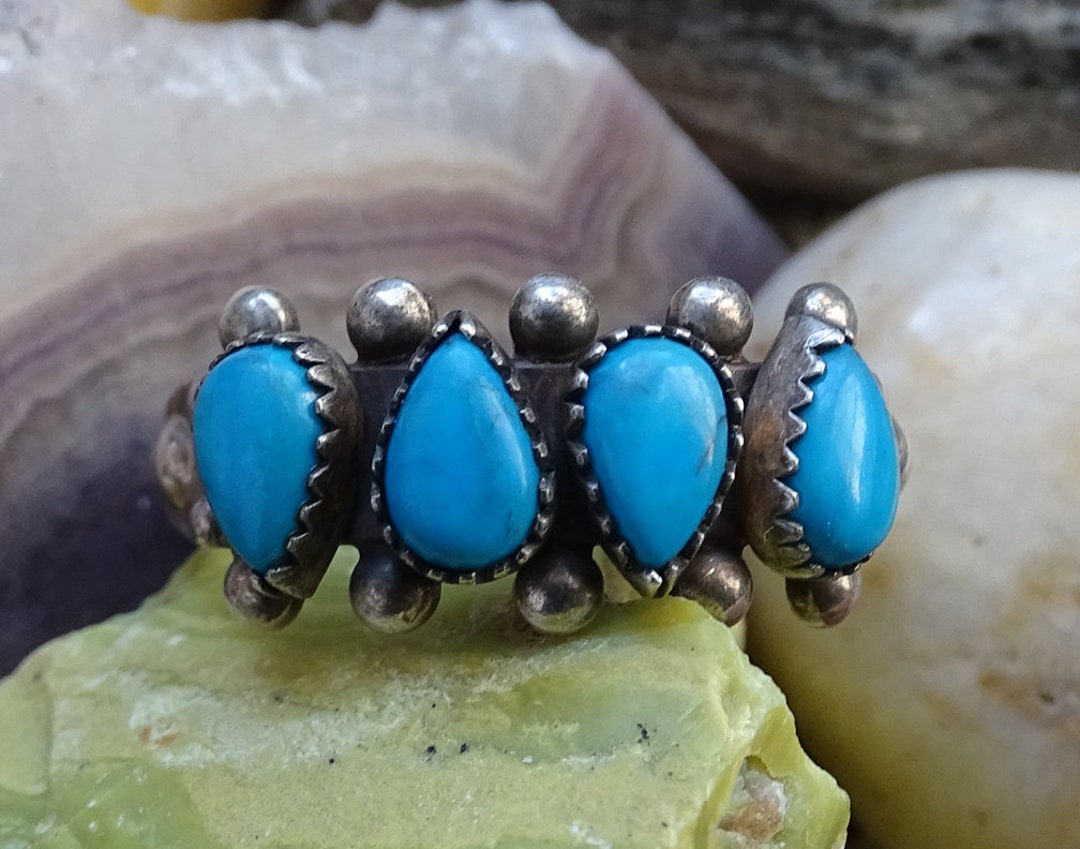 Vintage Wheeler Mfg Co Turquoise Row Ring Size 10 Sterling - Etsy