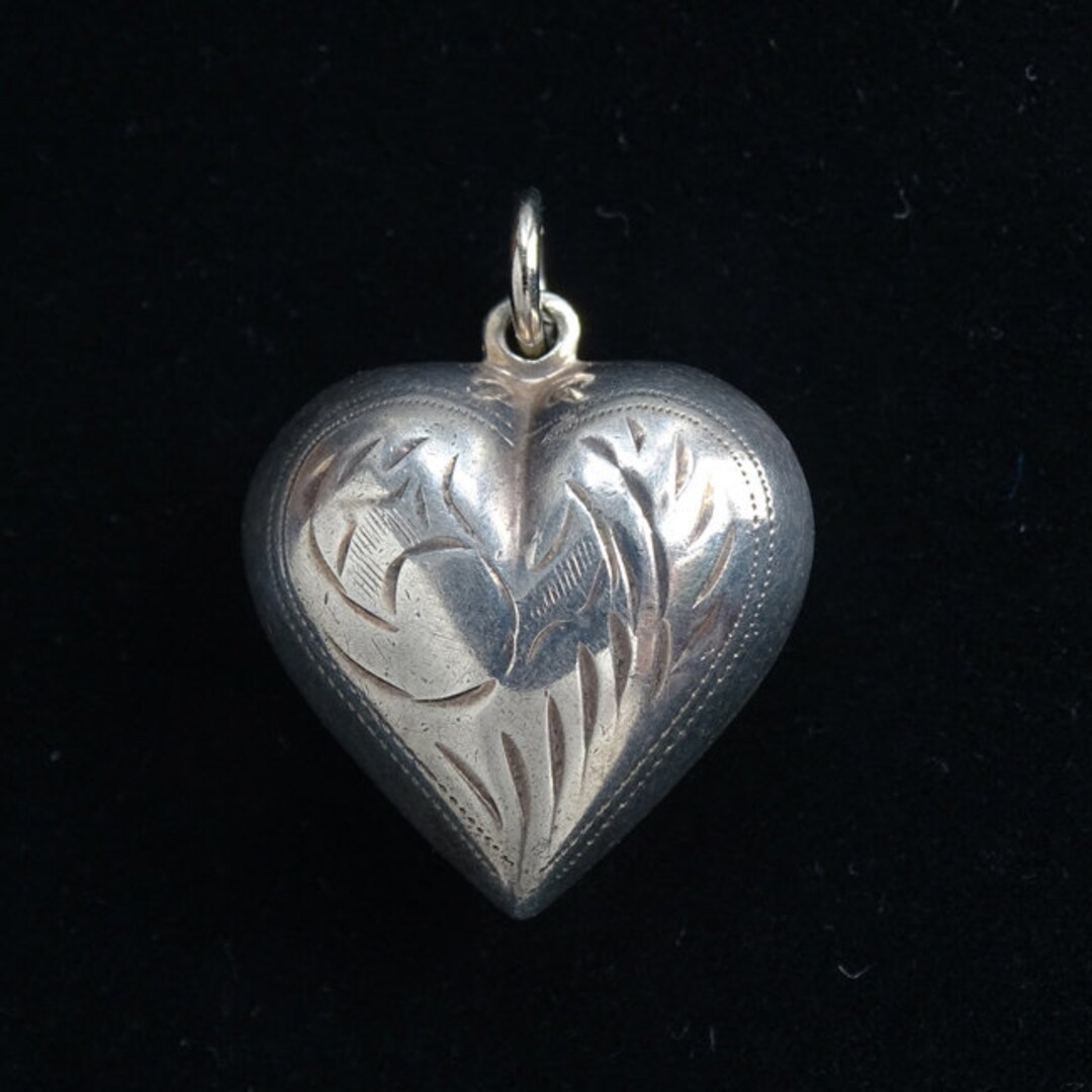 Vintage Sterling Silver Puffy Heart Necklace Pendant With Double Sided ...
