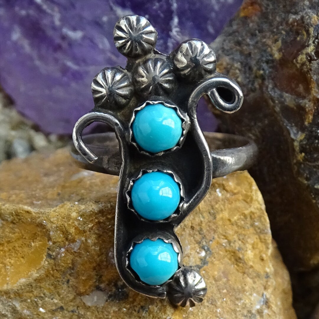 Vintage Native American Navajo Turquoise Corn Ring Sterling Silver Size ...