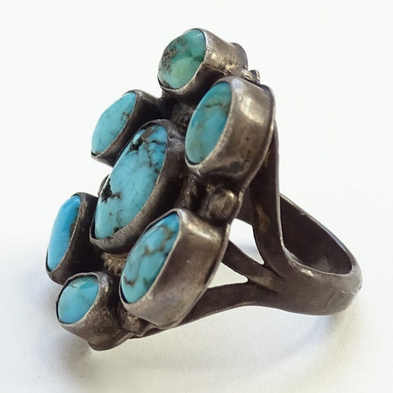 Old Navajo, Turquoise, Sterling Silver, Cluster Ring,… - Gem
