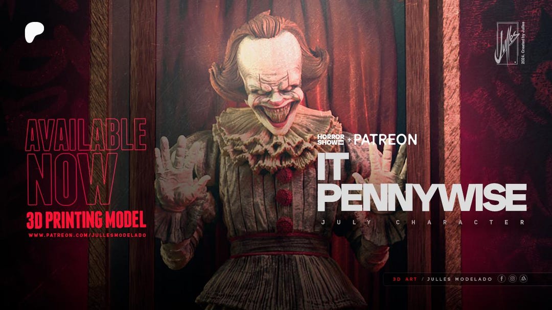 Pennywise 3D Printed Figure, Unpainted Stephen King Horror Icon Model ...