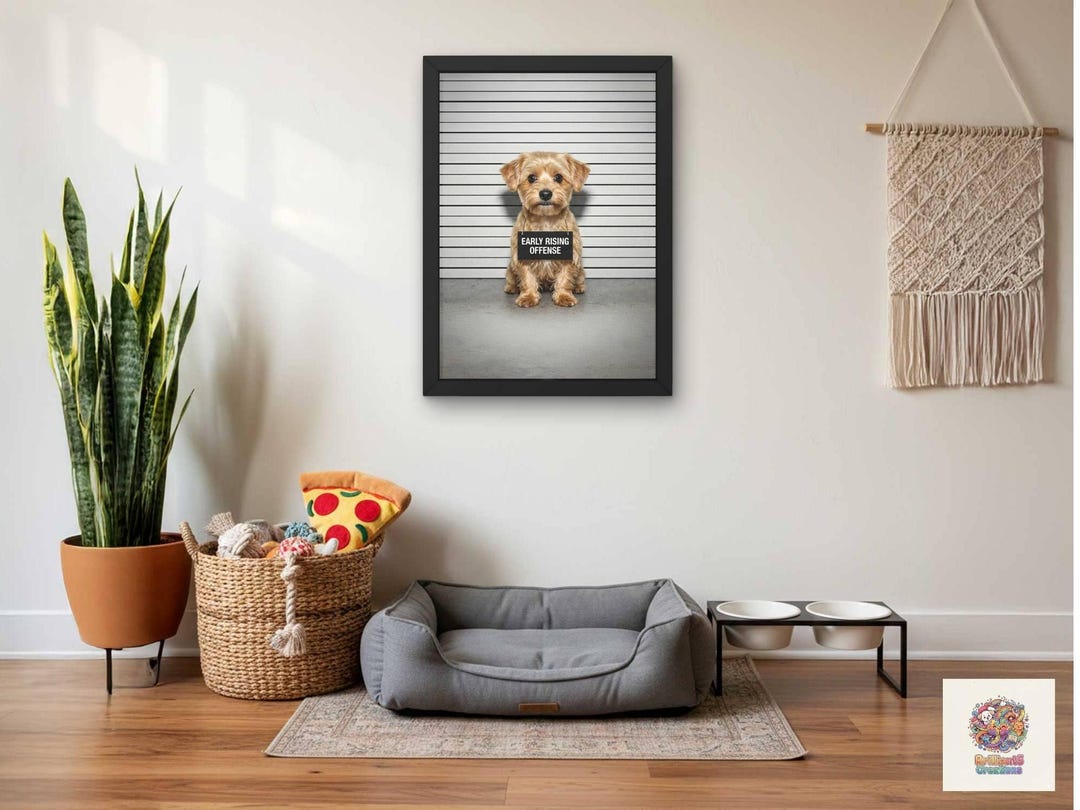 Morkie Mugshot Print | Funny Early Riser Dog Art | Pet Shaming Wall ...