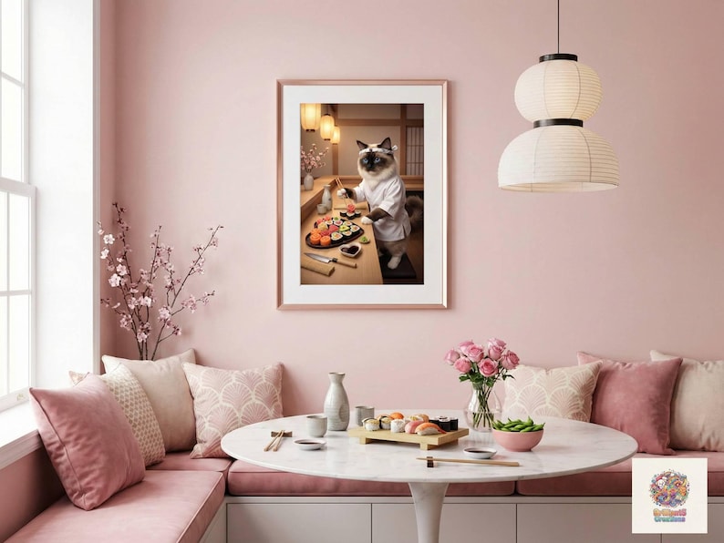 Ragdoll Cat Sushi Chef Print | Valentine Date Night Art | Japanese ...