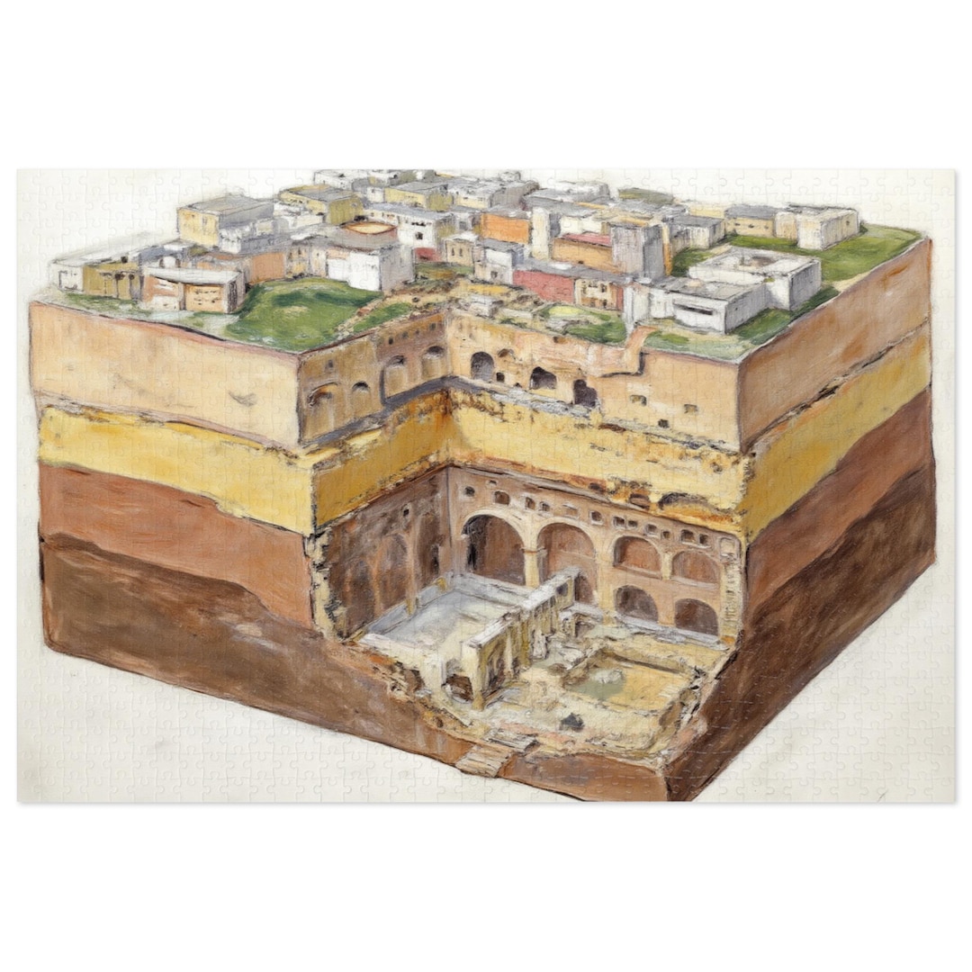 Cutaway Ancient City Archaeological Illustration Jigsaw Puzzle With Tin ...