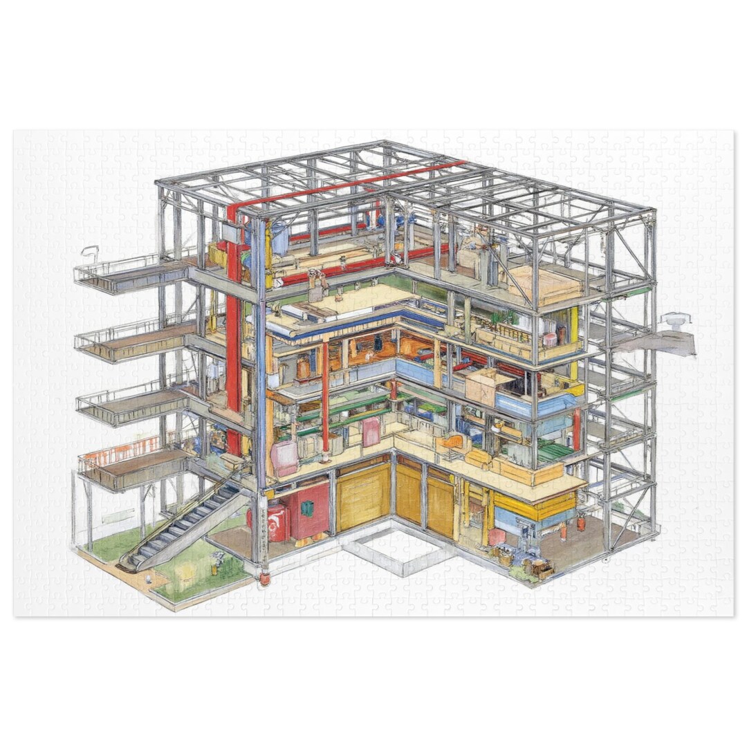 Cutaway Building Blueprint Jigsaw Puzzle With Tin Architectural Cross ...