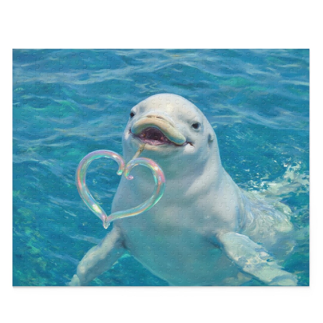 Beluga Whale Blowing Heart Bubbles Puzzle - Etsy