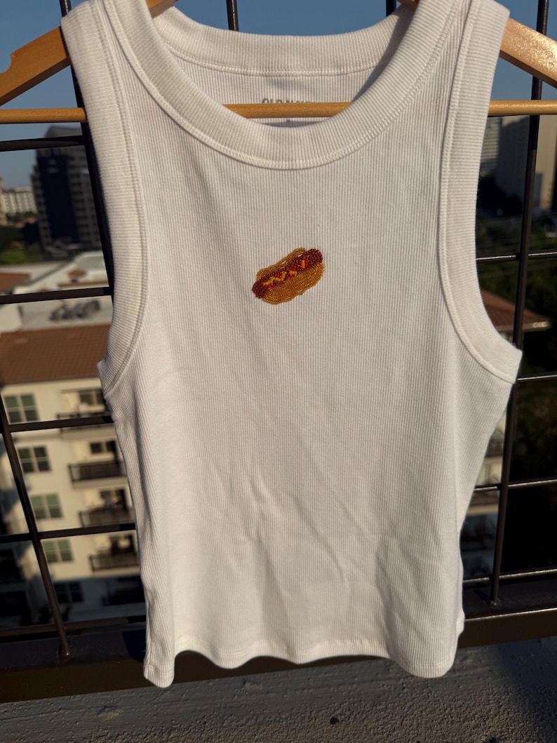 Hot Dog Beaded Embroidered Tank - Etsy