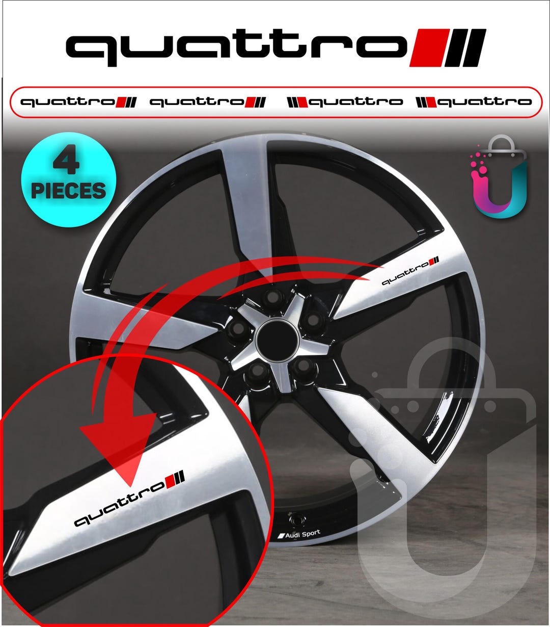 Audi Quattro Decals Alloy Wheel Decals – 4pcs 10 Cm Vinyl Rim Stickers ...