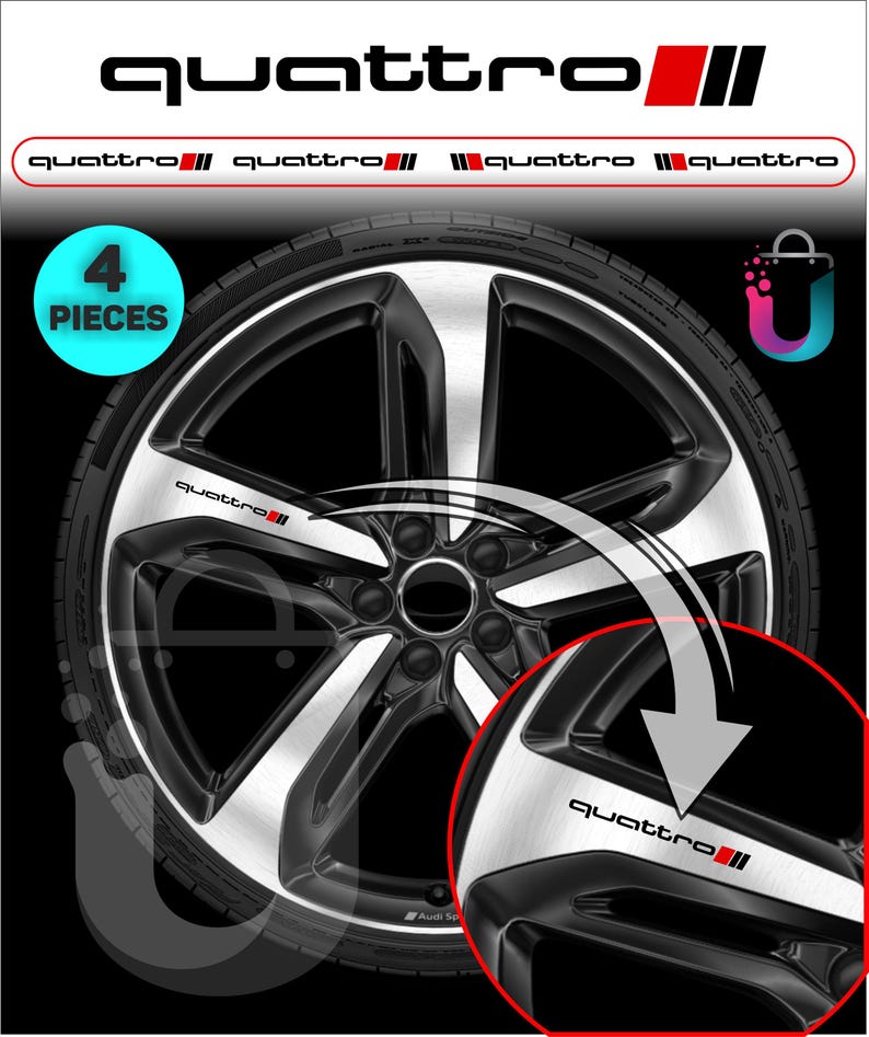 Audi Quattro Decals Alloy Wheel Decals – 4pcs 10 Cm Vinyl Rim Stickers ...