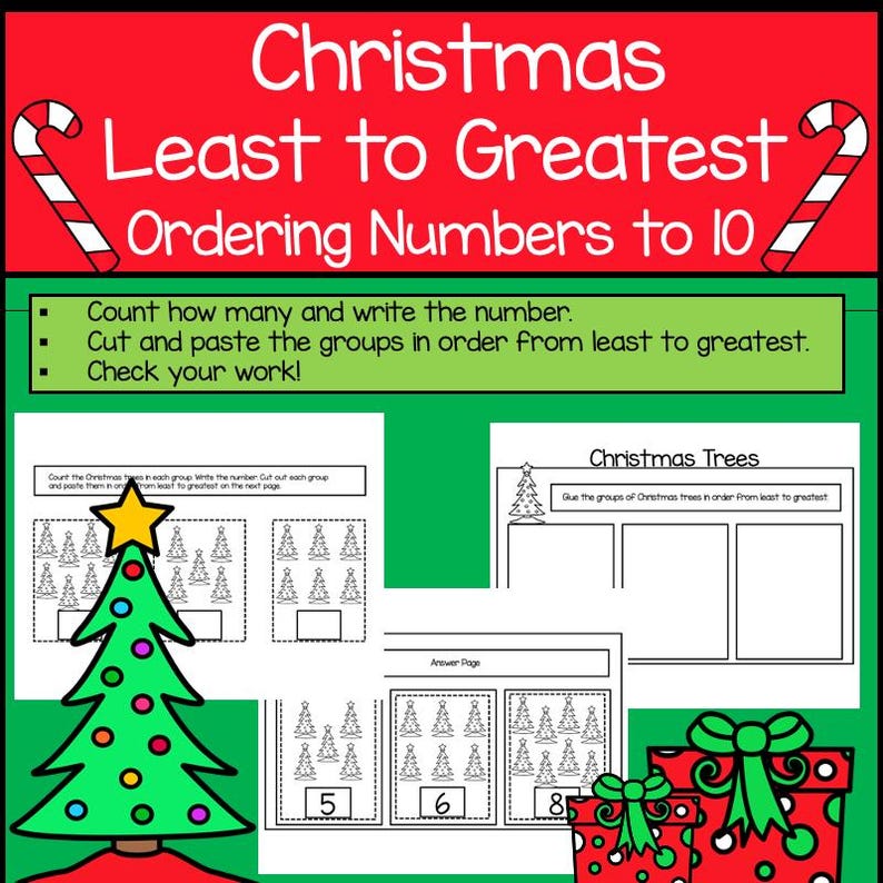 Christmas Math | Ordering Numbers to 10 | Least to Greatest ...
