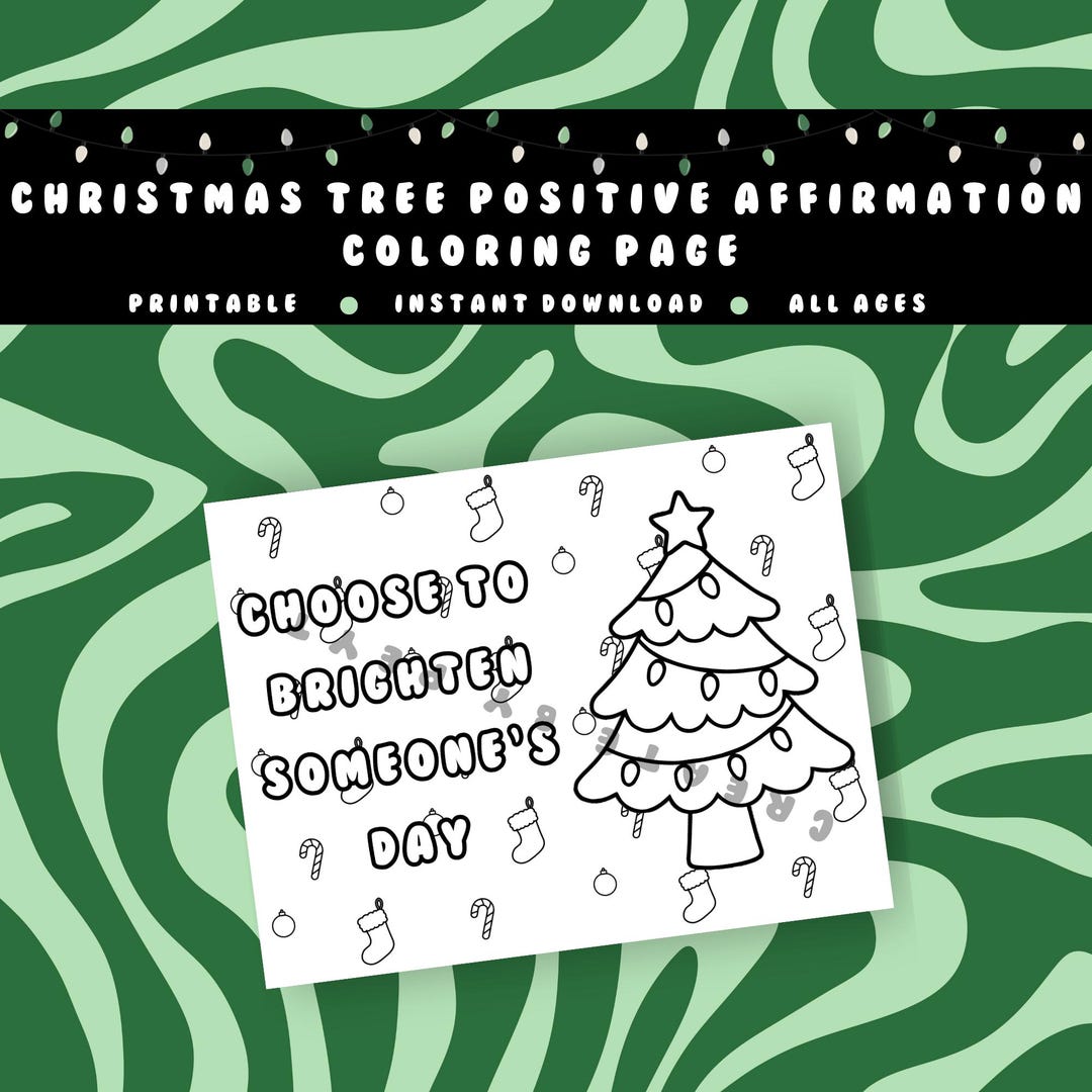 Christmas Tree Coloring Page — Positive Affirmation for Mental Health ...