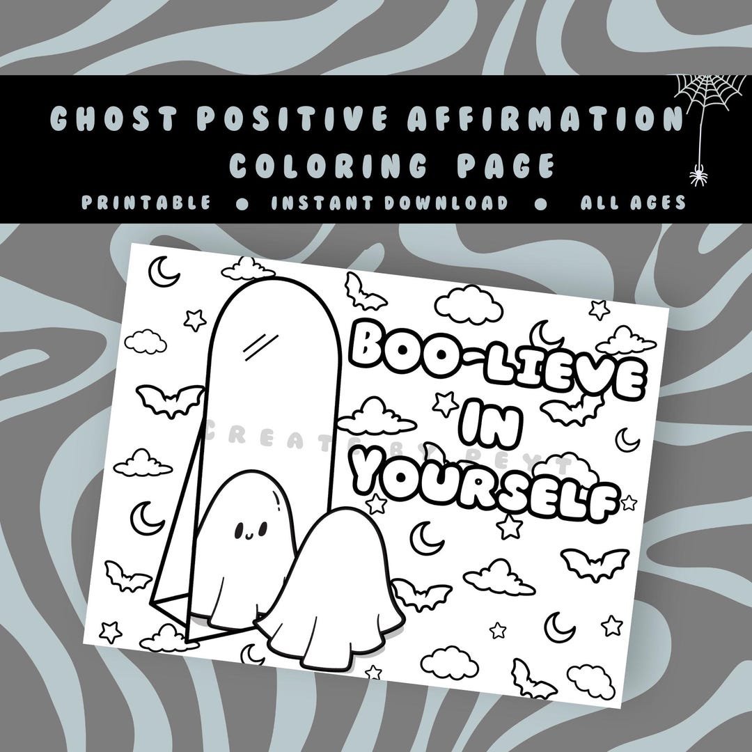 Ghost Coloring Page — Spooky Positive Affirmations for Mental Health ...