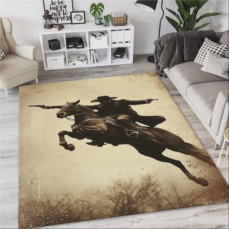 Rustic Retro Cowboy Rug, Cowboy Area Rug, Living Room Rug, Western Rug ...
