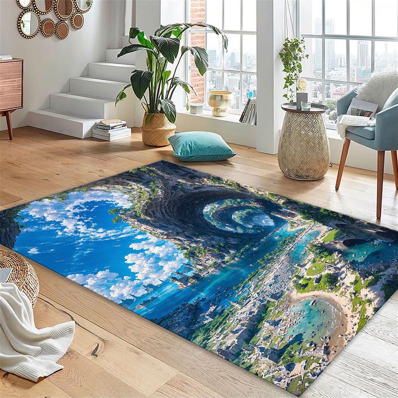 Fantasy Castle Landscape Rug, Surreal Ocean Archway Rug, Epic Medieval ...