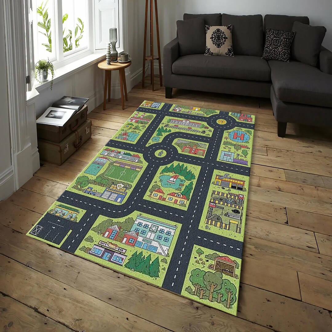 Kids Play Road Map Rug, City Street Pattern Play Mat, Nursery Bedroom ...