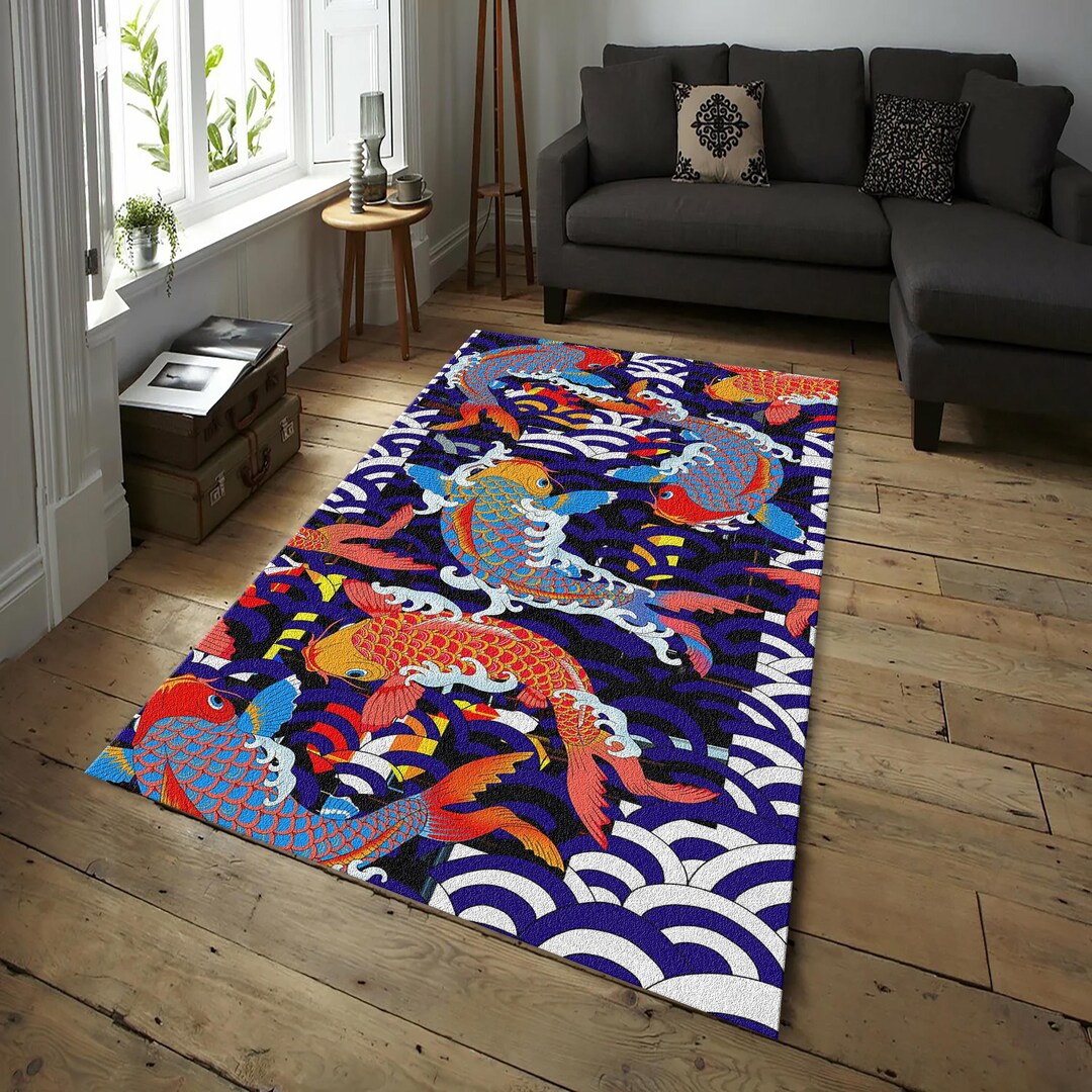 Yin Yang Fish Rug, Koi Fish Rug, Japanese Decor Rug, Abstract Japanese ...