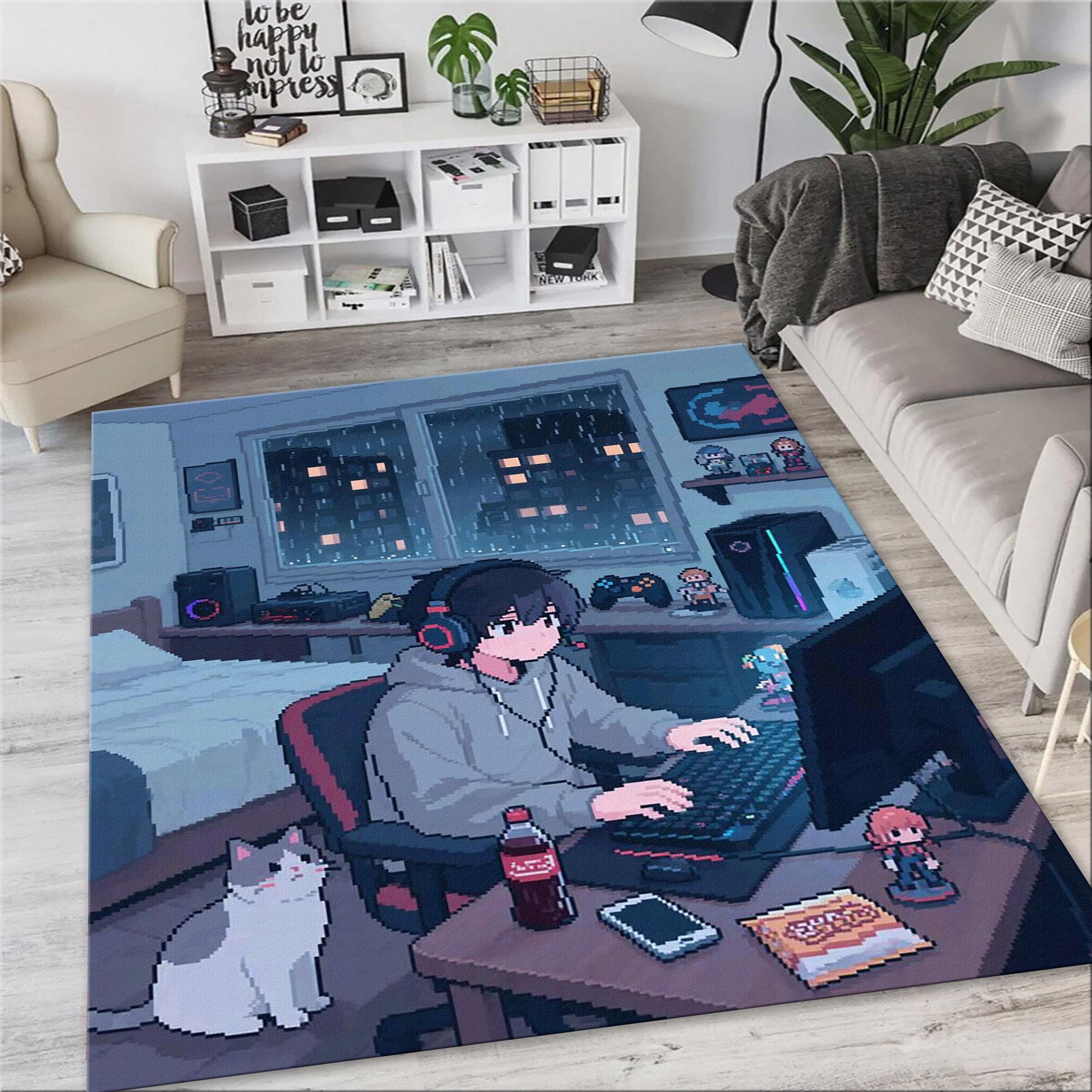 Pixel Art Rug, Gaming Room Rug, Anime Gamer Rug, Otaku Gaming Rug ...