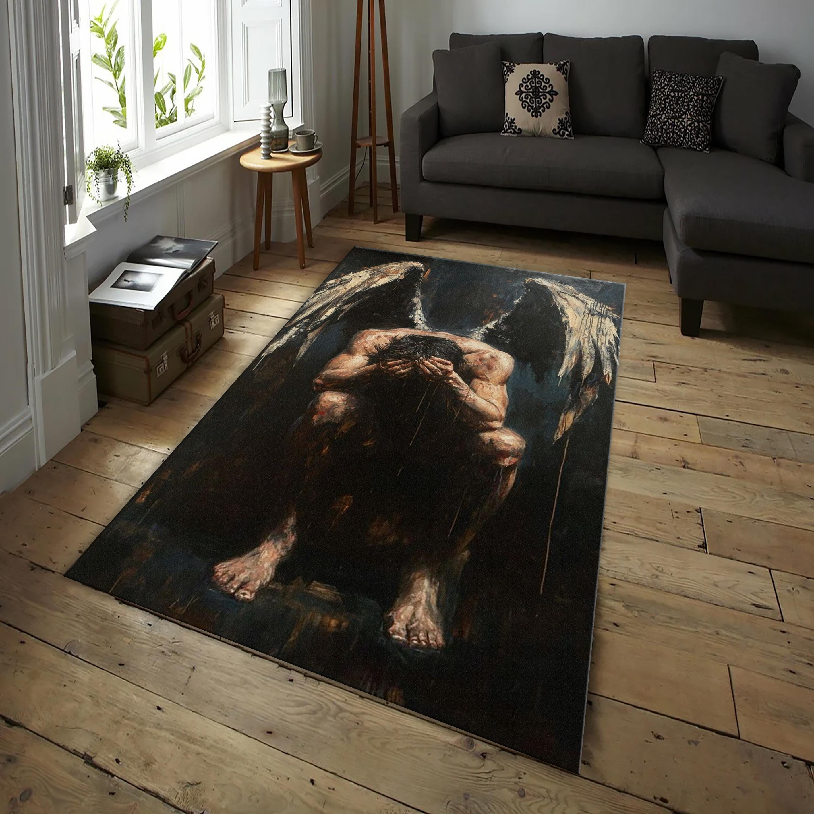 Fallen Angel Rug – Dark Fantasy Gothic Art Style Carpet, Melancholic ...
