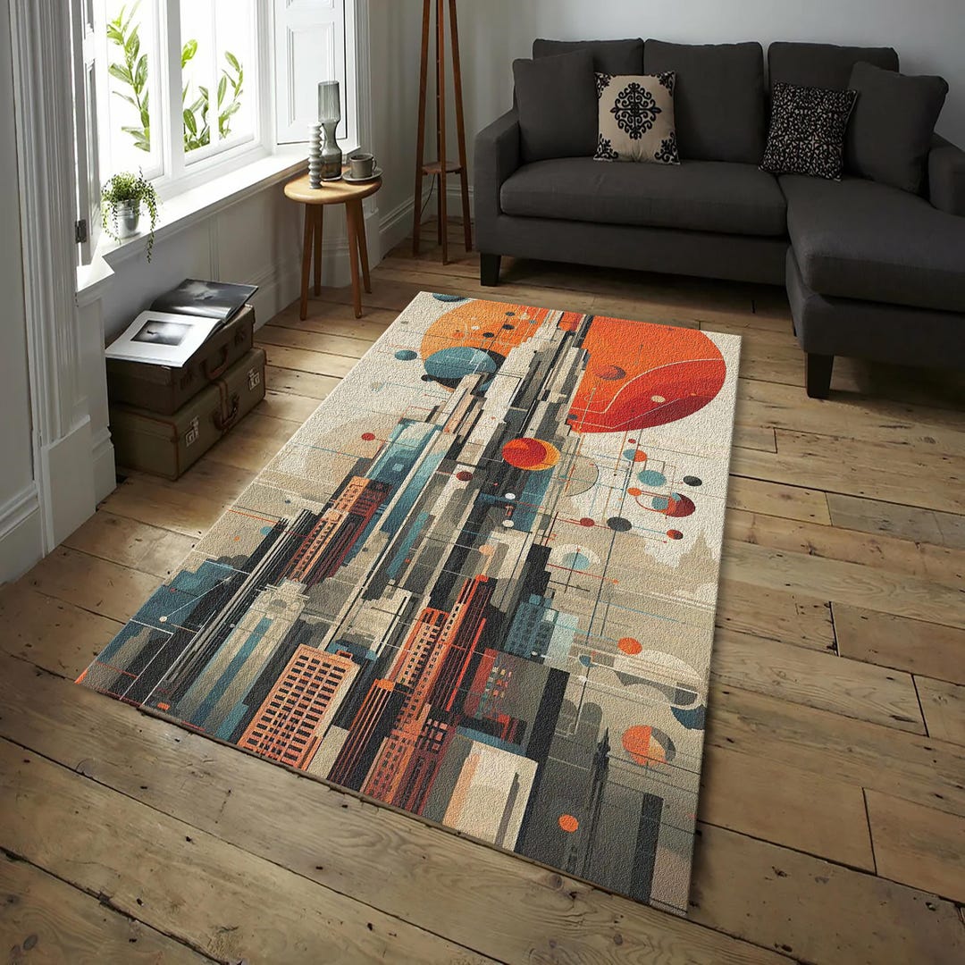 Bauhaus Style Abstract Rug: Century Modern Carpet, Bauhaus City Rug ...
