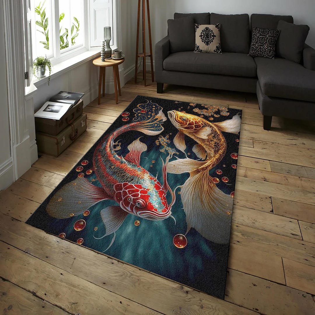 Yin Yang Fish Rug, Koi Fish Rug, Japanese Decor Rug, Abstract Japanese ...
