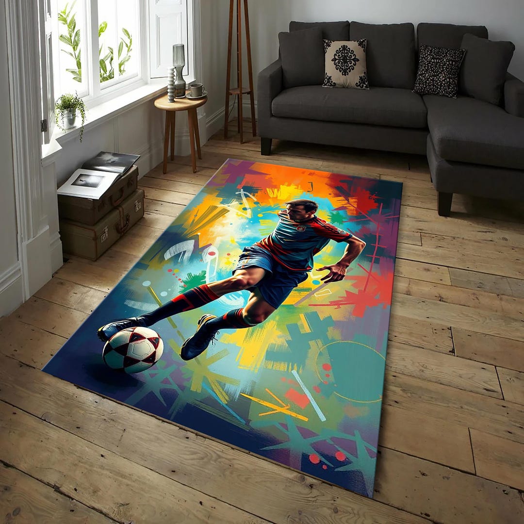 Soccer Street Art Area Rug – Electric Blue Red Football Teen Room ...