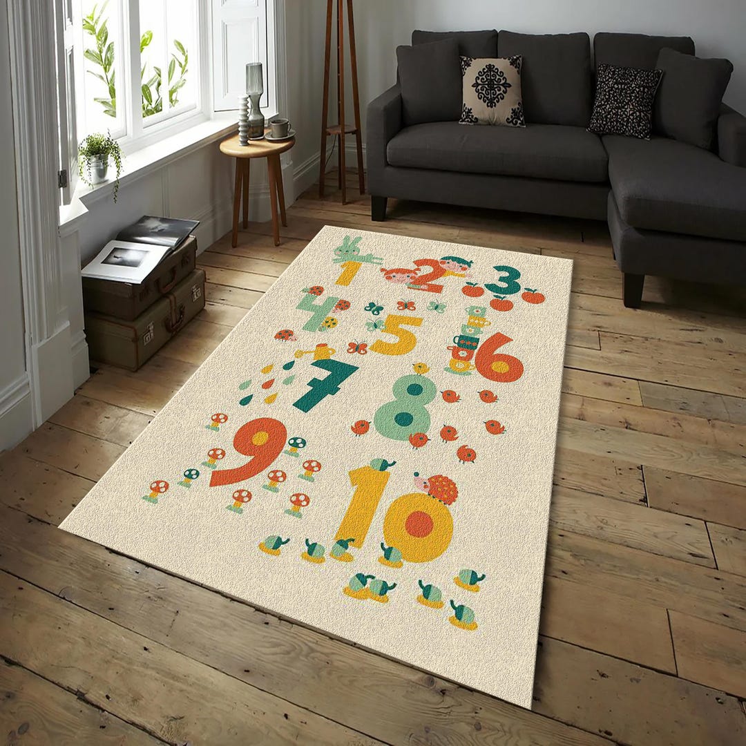 Colorful Educational Numbers Rug-animal Pattern Playful Design-kid Room ...