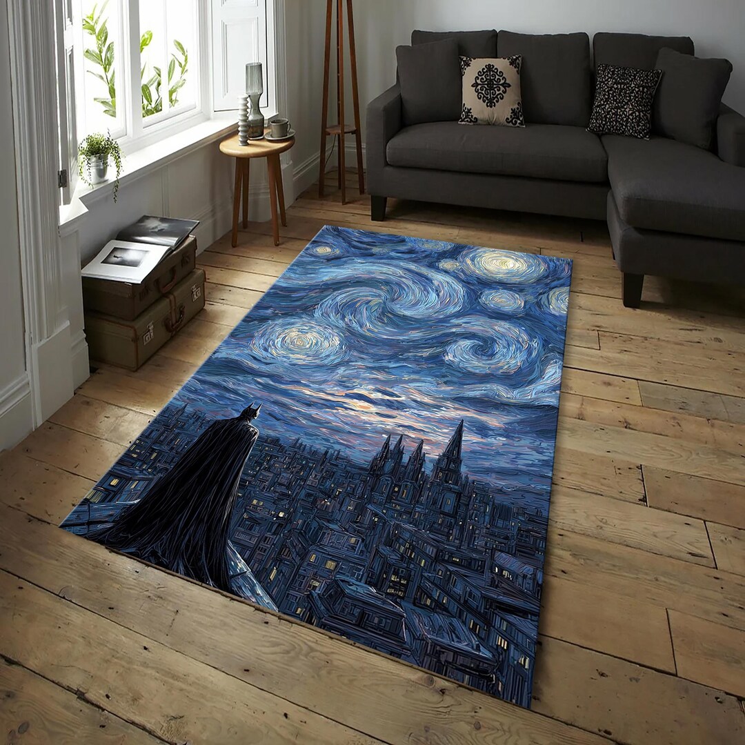 Dark Knight Starry Night Rug, Vincent Van Gogh, Van Gogh Painting ...