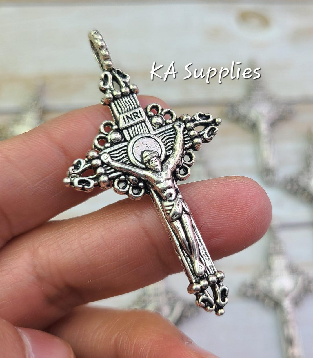 5 Silver Tone Rosary Crucifix Pendants - 2" Cross Charms - Etsy