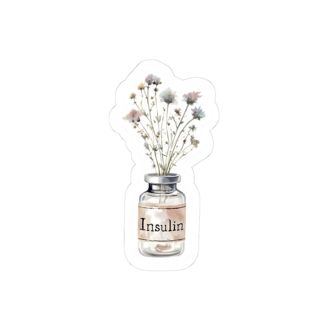 Diabetes Insulin Vial Sticker, Type One, Pretty Flower Fun Decoration ...