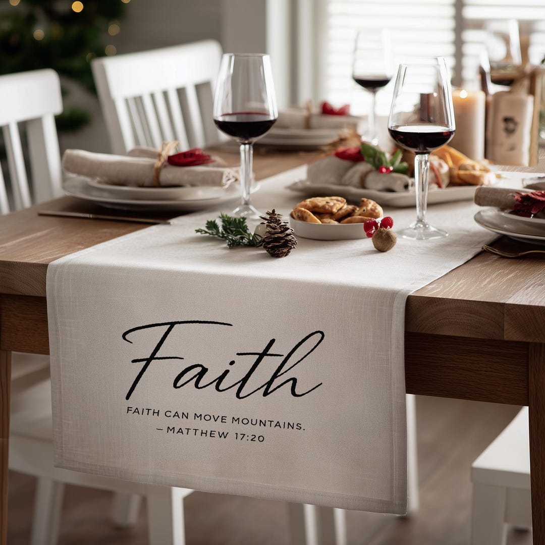 Custom Christian Table Runner, Faith Bible Verse Decor, Matthew 17:20 ...