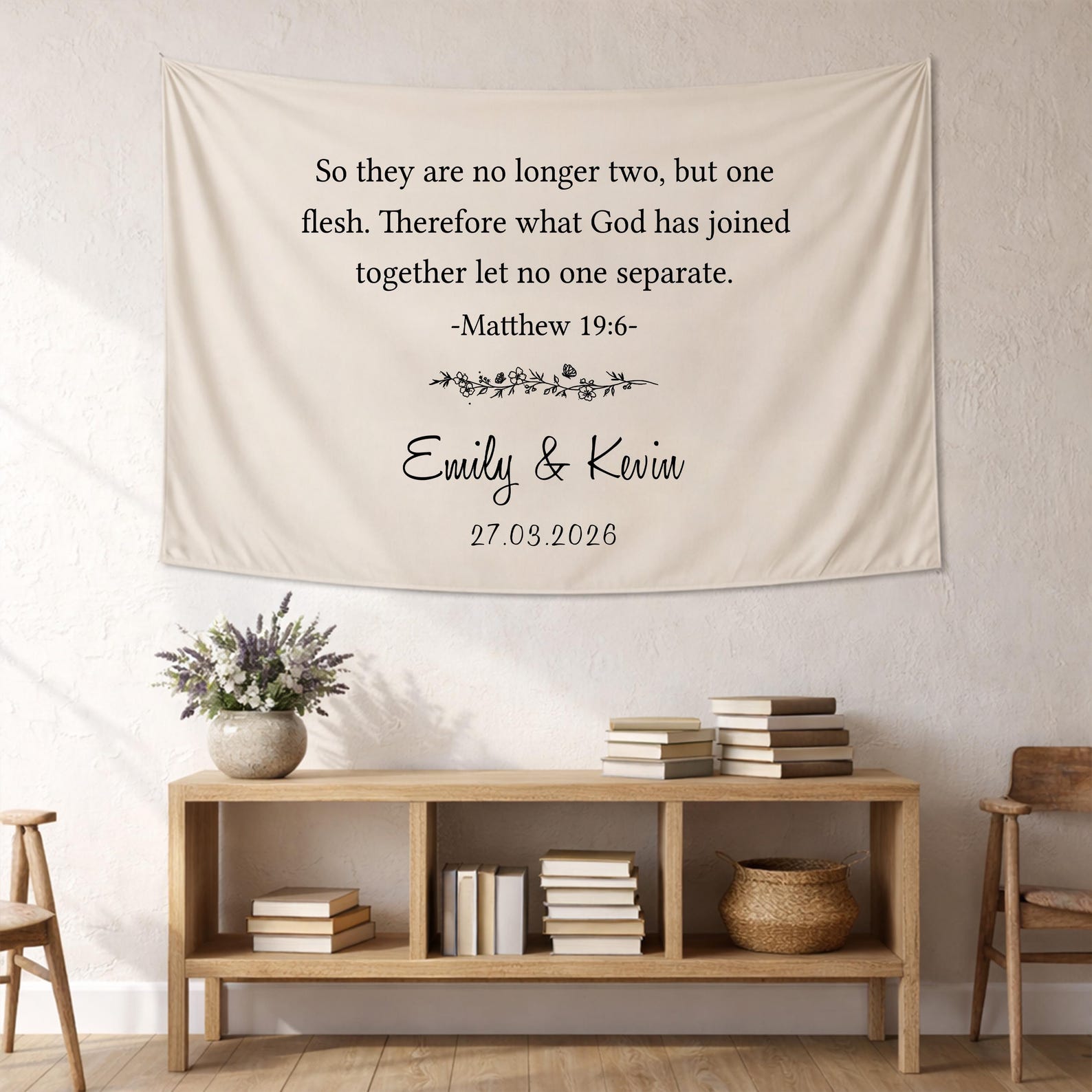 Personalized Linen Bible Verse Wedding Banner, Matthew 19:6 Scripture ...