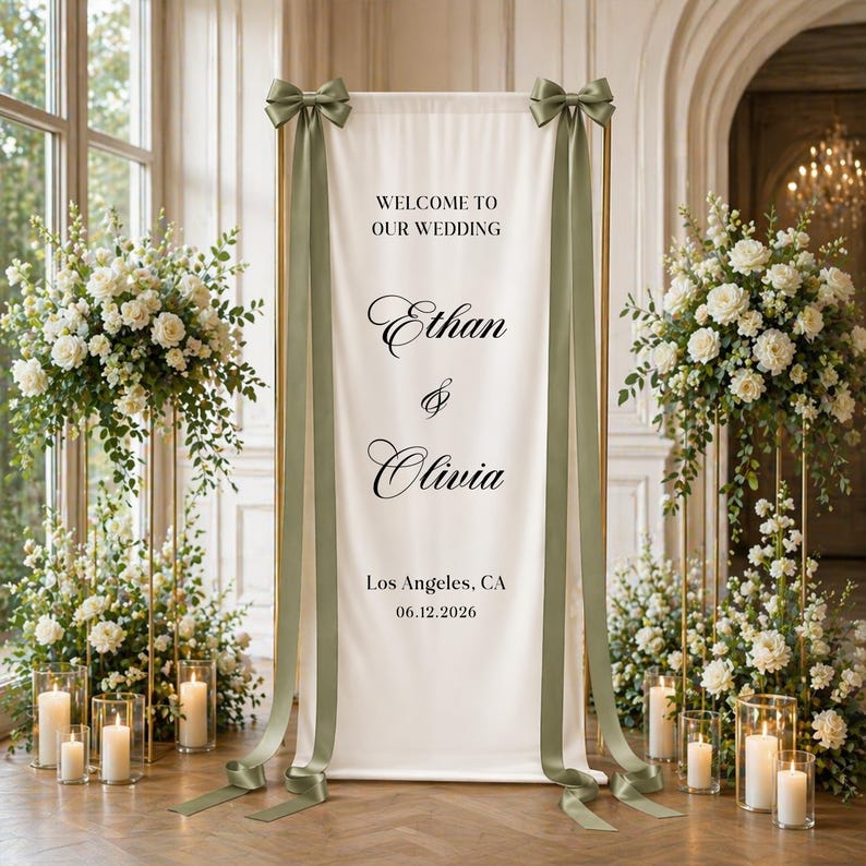 Personalized Wedding Welcome Banner, Elegant Ceremony Backdrop Banner ...