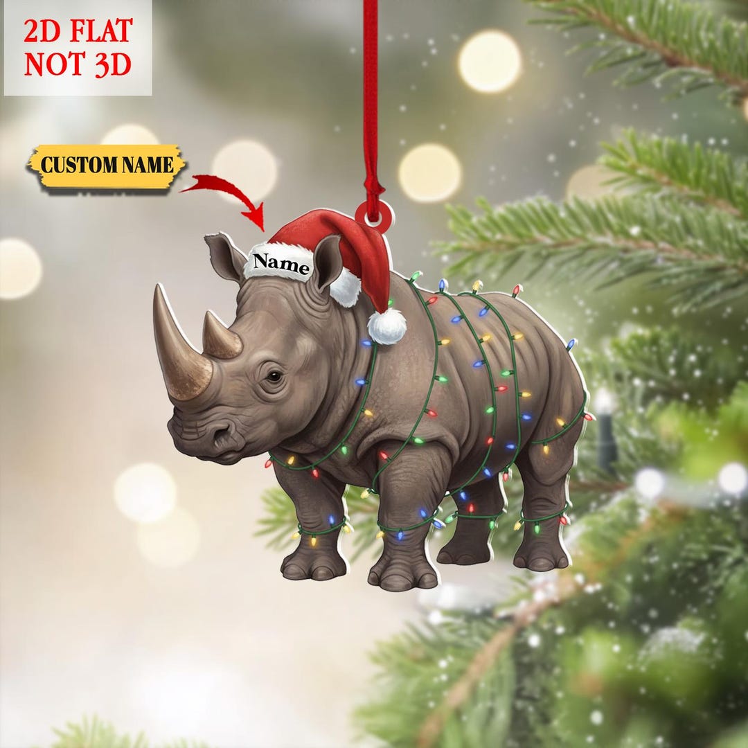 Custom Rhino Christmas Ornament With Name, Personalized Rhinoceros ...