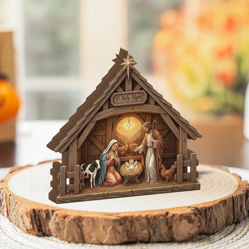 O Holy Night Nativity Scene Wooden Decor, Christian Christmas Gift ...