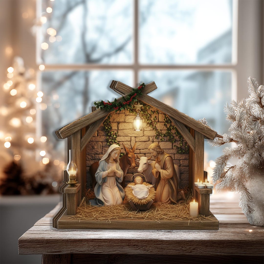 Wooden Nativity Scene Bloack, Holy Family Christmas Display, Rustic ...