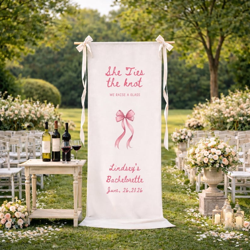 She Ties the Knot Bachelorette Banner, Personalized Bridal Party ...