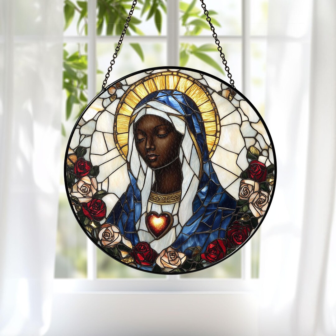 African Virgin Mary Glass Suncatcher: Religious Window Hanging - Etsy