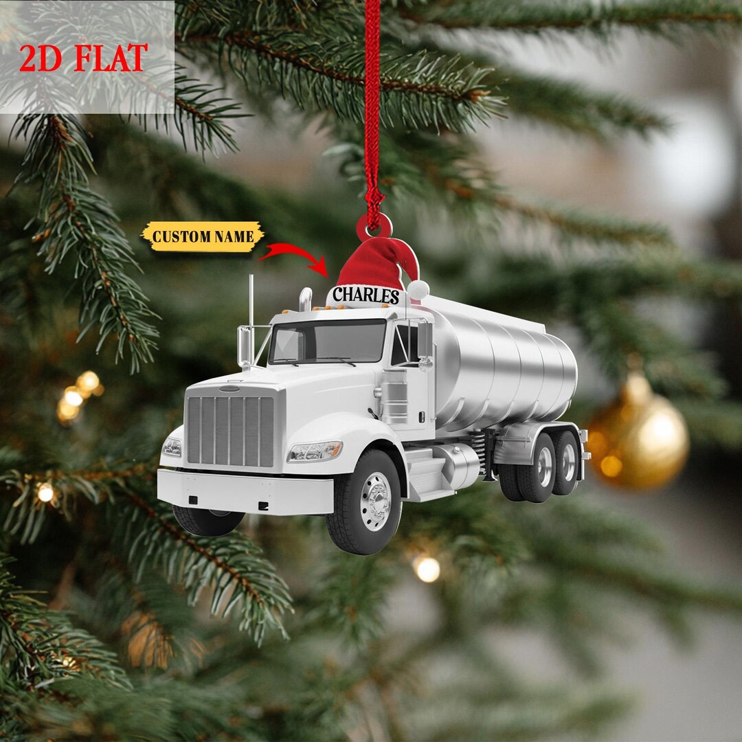 Custom Name Oil Tanker Truck With Santa Hat Ornament, Fuel Truck ...