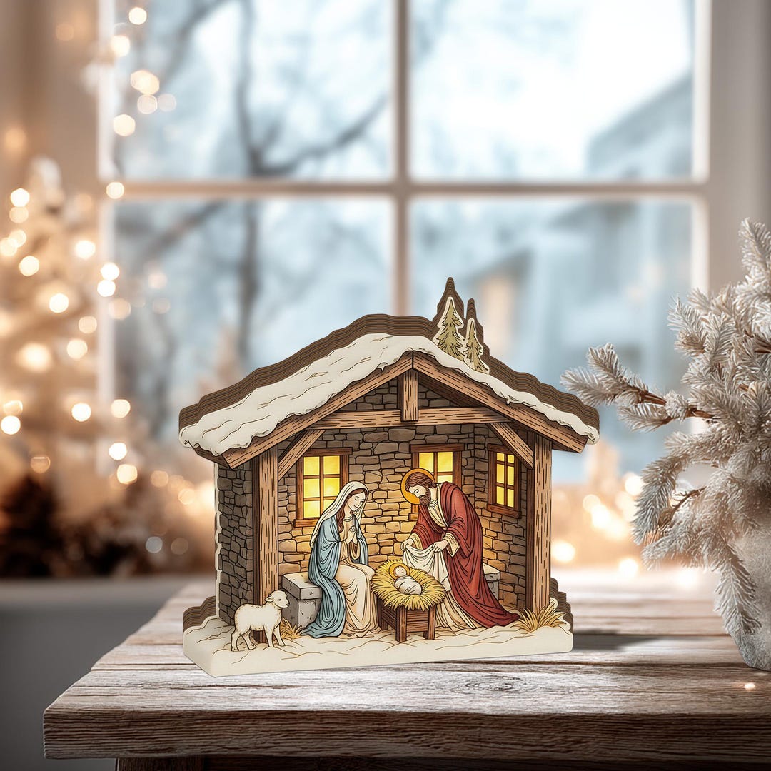 Wooden Nativity Block Decor, Holy Family Christmas Scene, Christmas ...