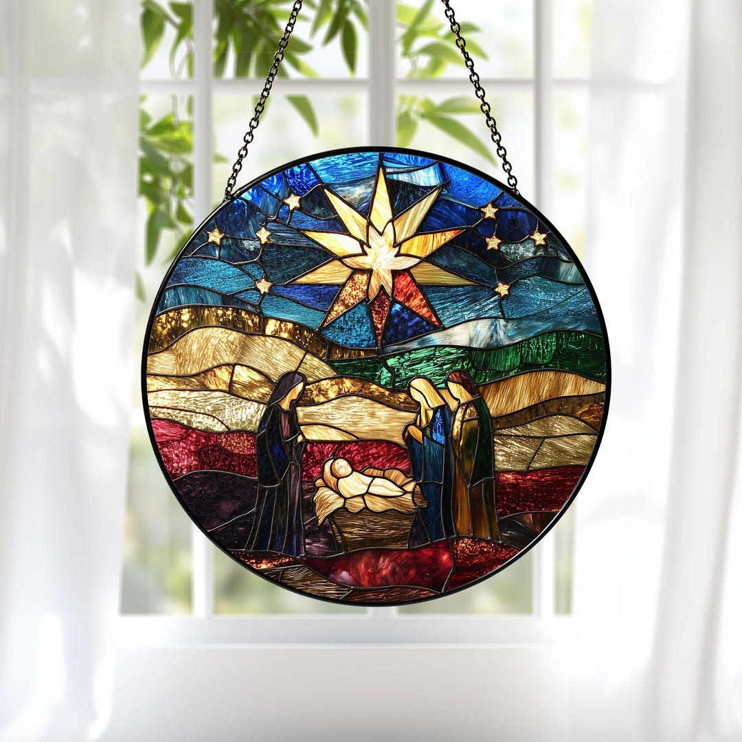 Nativity Scene Stained Glass Suncatcher, Catholic Home Decor - Etsy